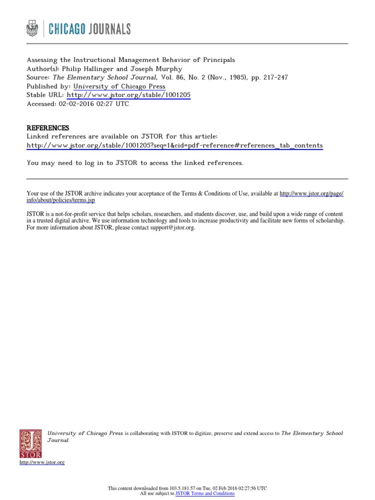 Hallinger Murphy (1985) PIMRS | PDF | Teachers | Curriculum