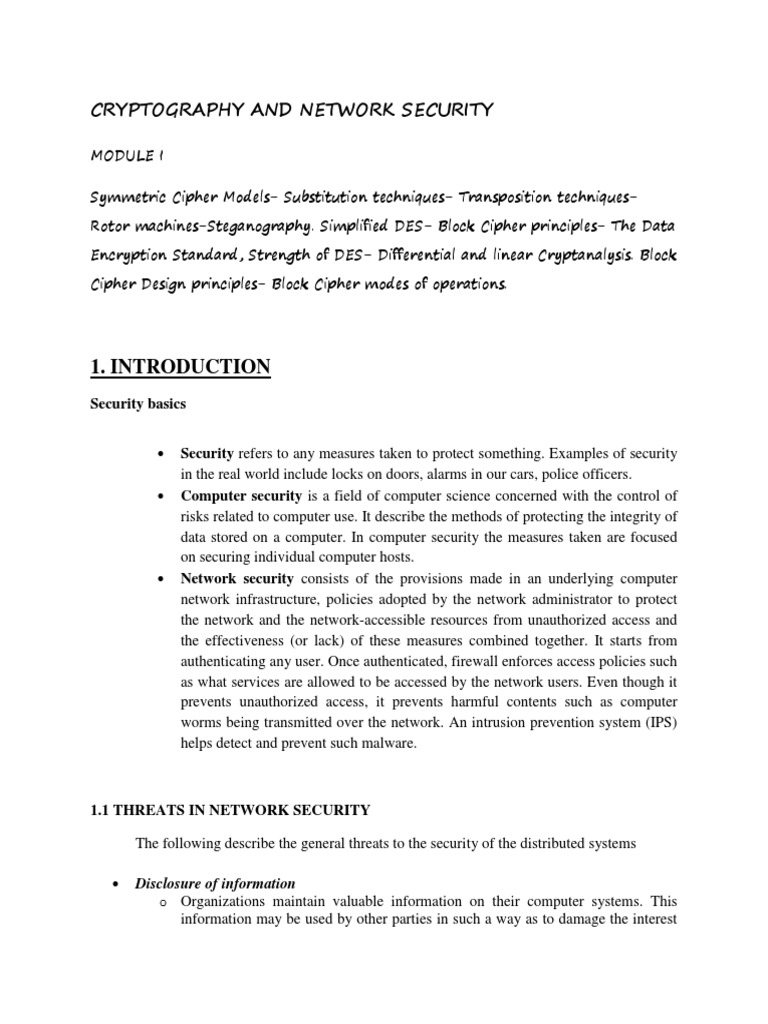 Module 1 | PDF | Cryptography | Cryptanalysis