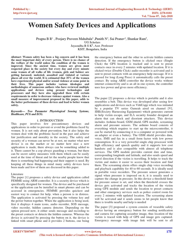 Women Safety Devices and Applications IJERTV7IS070077 | PDF | Internet ...