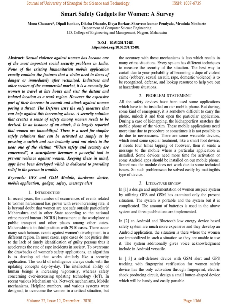 Smart Safety Gadgets For Women: A Survey | PDF | Internet Of Things ...