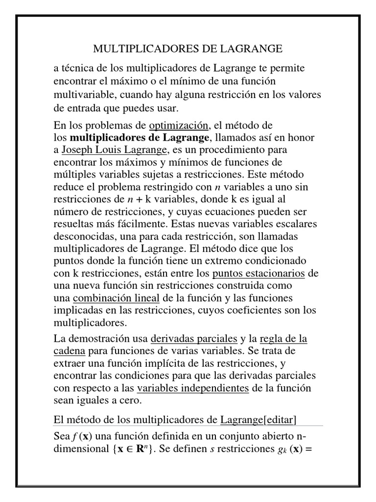 Multiplicadores de Lagrange | PDF