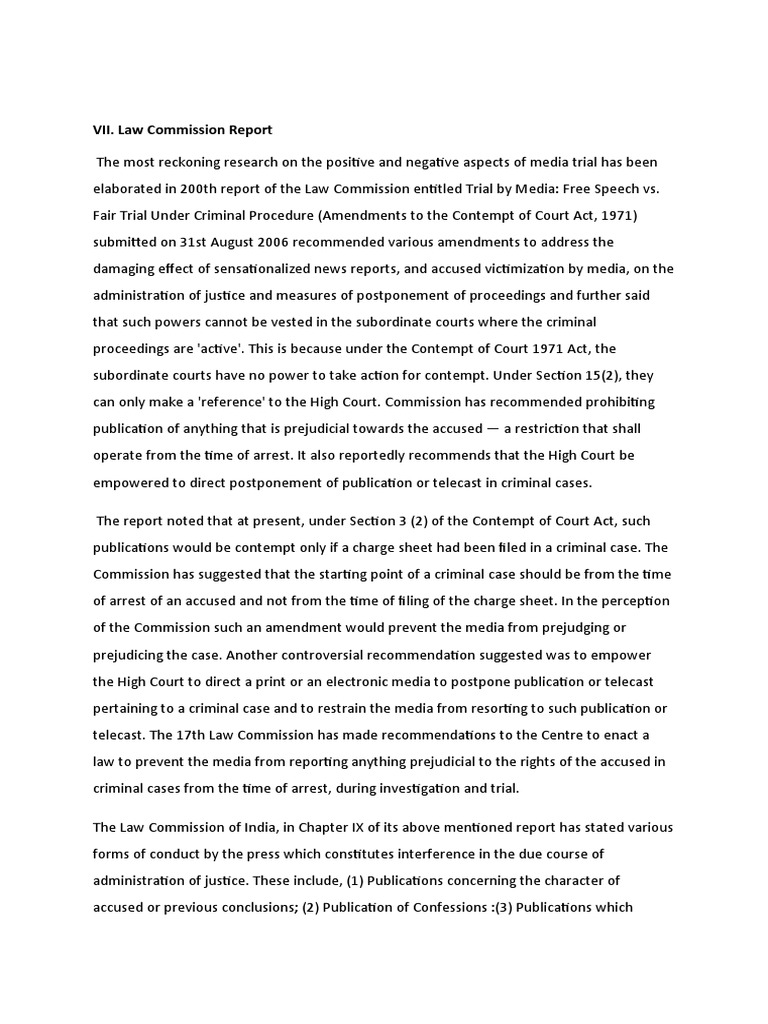 VII. Law Commission Report | PDF | Contempt Of Court | Prejudice (Legal ...