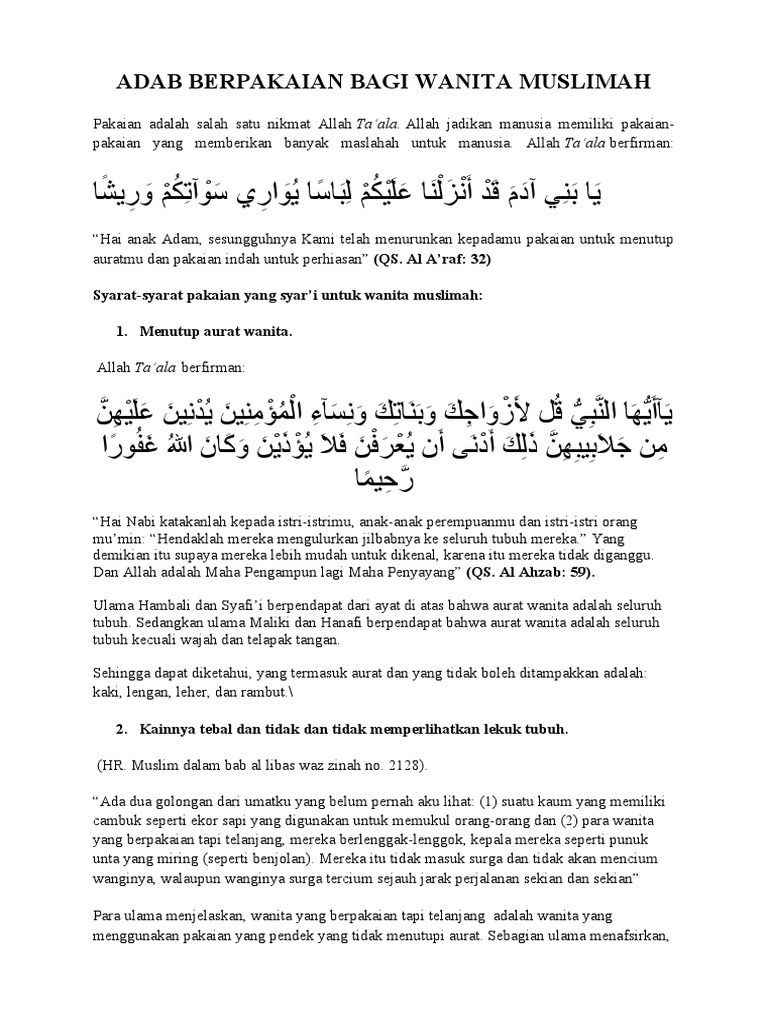 Adab Berpakaian Bagi Wanita Muslimah | PDF Adab Berpakaian Bagi Wanita Muslimah | PDF