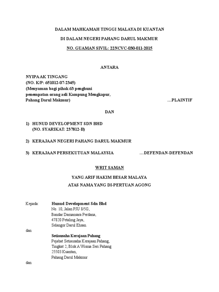 Contoh Writ-Saman 4 | PDF