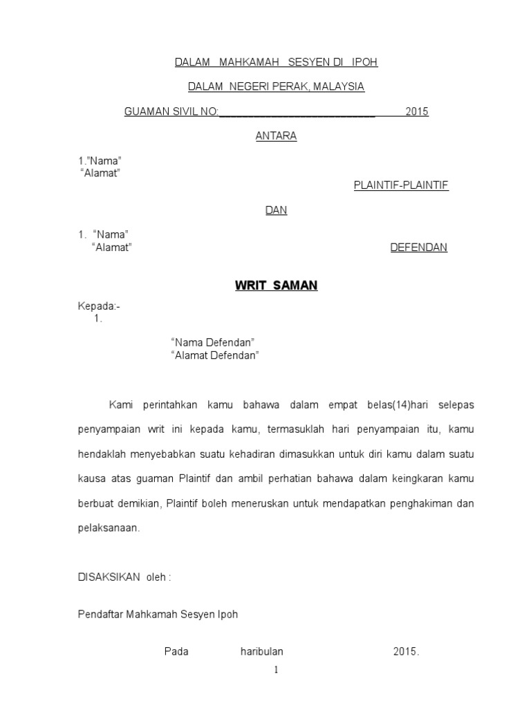 Contoh Writ Saman2 | PDF
