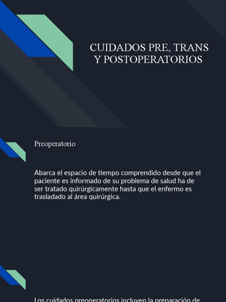 Cuidados Pre, Trans y Postoperatorios | PDF | Cirugía | Enfermería