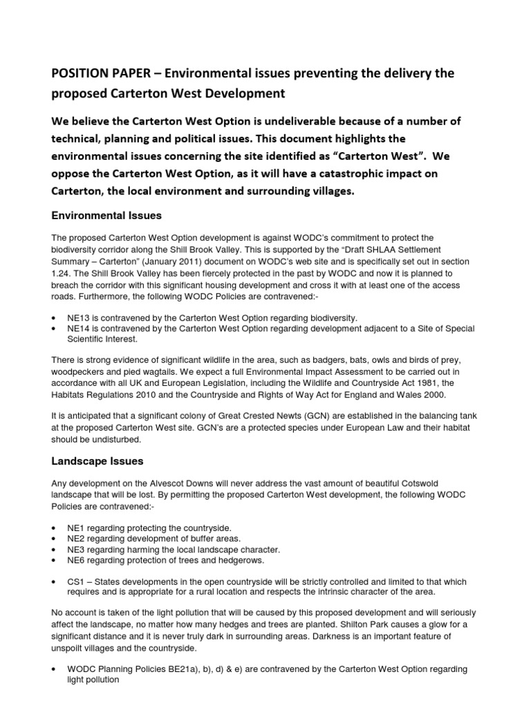 Environmental Concerns on Carterton West | PDF | Hedge | Environmental ...