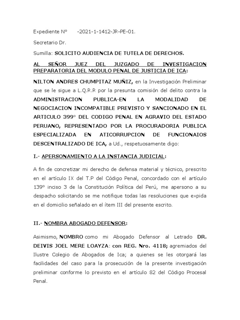 Solicitud de Audiencia de Tutela de Derechos | PDF | Debido al proceso ...