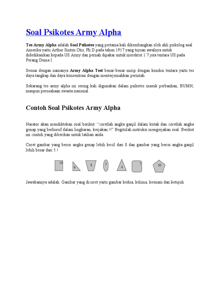 Soal Psikotes Army Alpha | PDF
