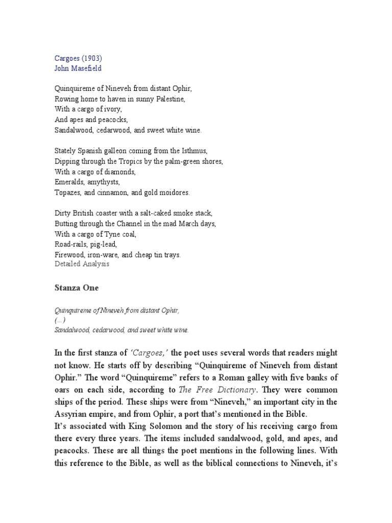 Cargoes (1903) John Masefield: Stanza One | PDF