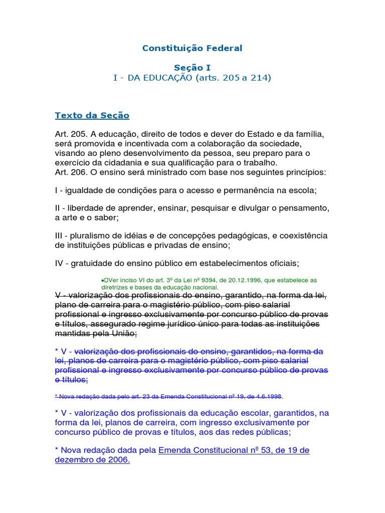 Constituição Federal Artigos 205 A 214 | PDF | Pré-escola | Emenda ...