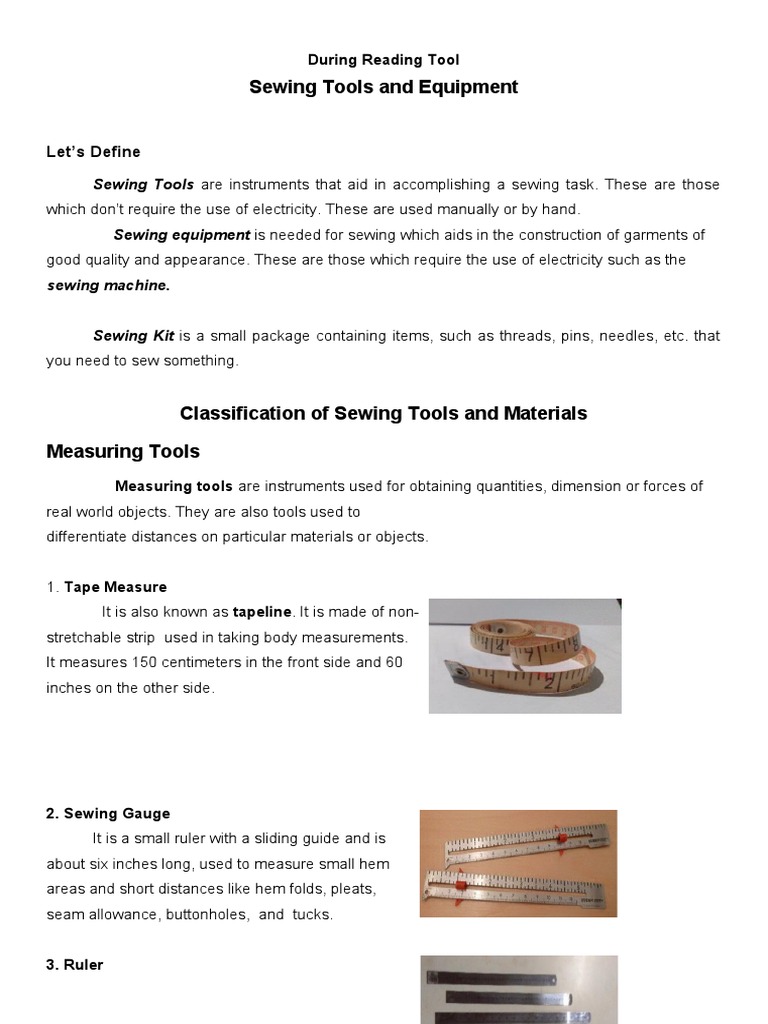 Sewing Tools and Equipment: Let's Define | PDF | Sewing | Scissors