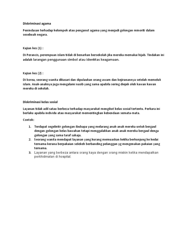 Diskriminasi Agama N Kelas Sosial | PDF