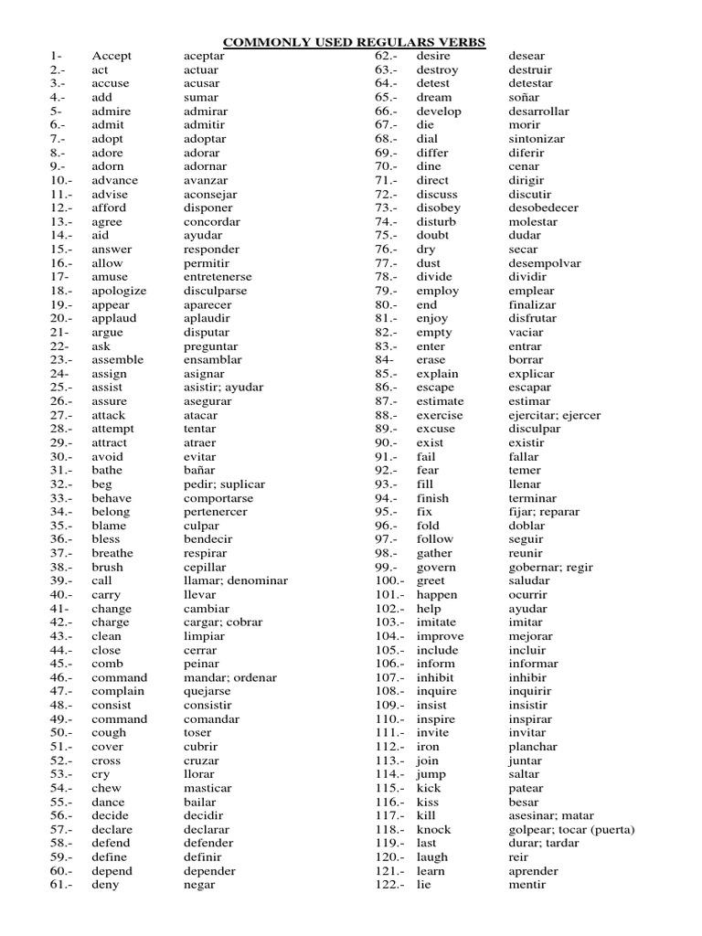 Commonly Regular Verbs | PDF