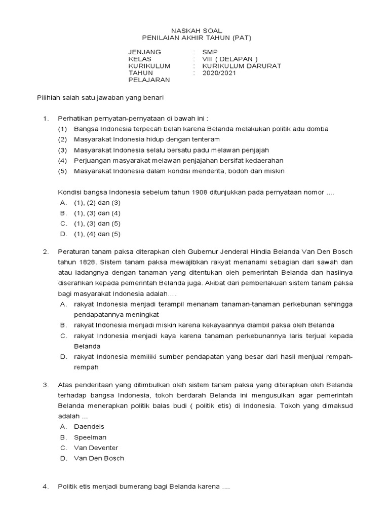 Naskah Soal Pat Kelas Viii 2020 2021 | PDF