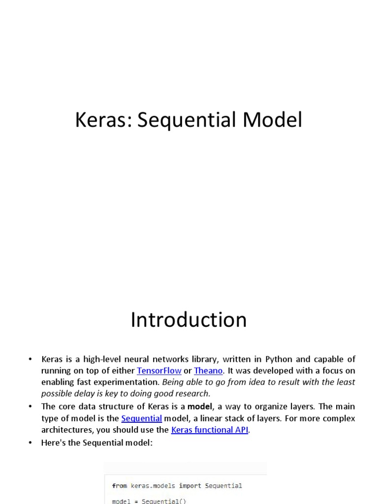 Keras: Sequential Model | PDF | Input/Output | Programming Keras: Sequential Model | PDF | Input/Output | Programming