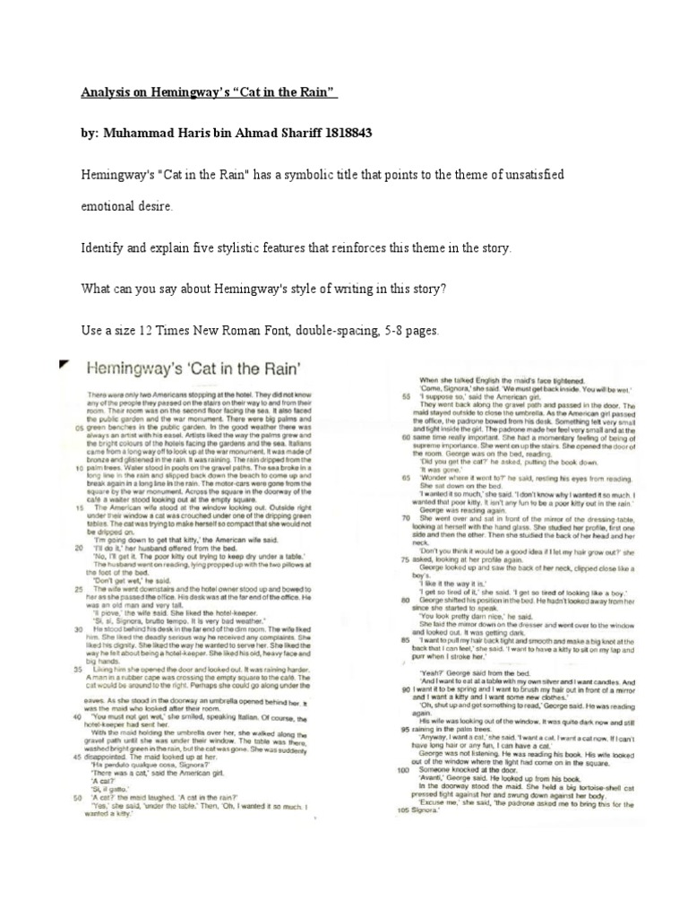 Analysis On Hemingway's Cat in The Rain by Haris Shariff (1818843 ...