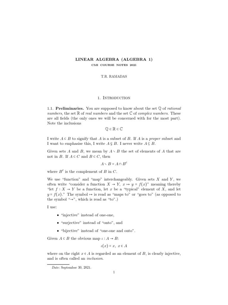 Cmi Linear Algebra Full Notes | PDF | Vector Space | Basis (Linear Algebra)