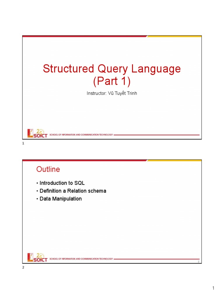Structured Query Language (Part 1) : Outline | PDF | Sql | Databases