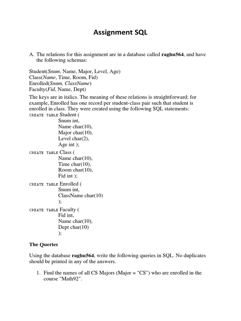 Assignment SQL: The Queries | PDF | Table (Database) | Sql