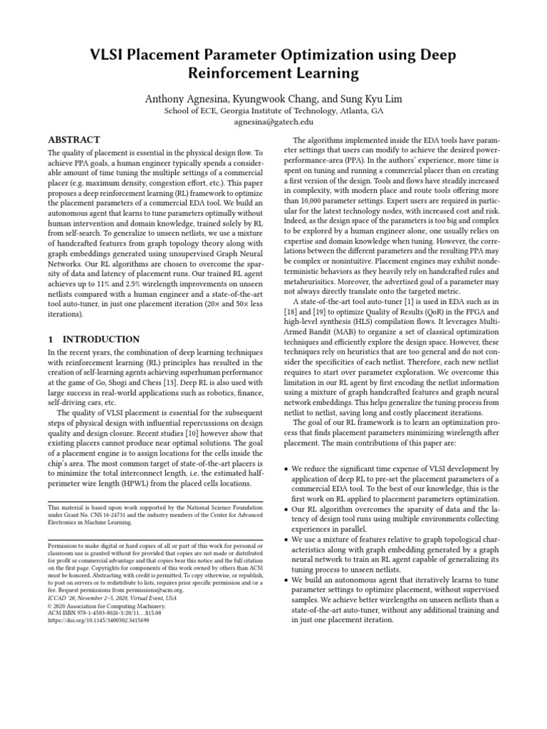 VLSI Placement Parameter Optimization Using Deep Reinforcement Learning ...