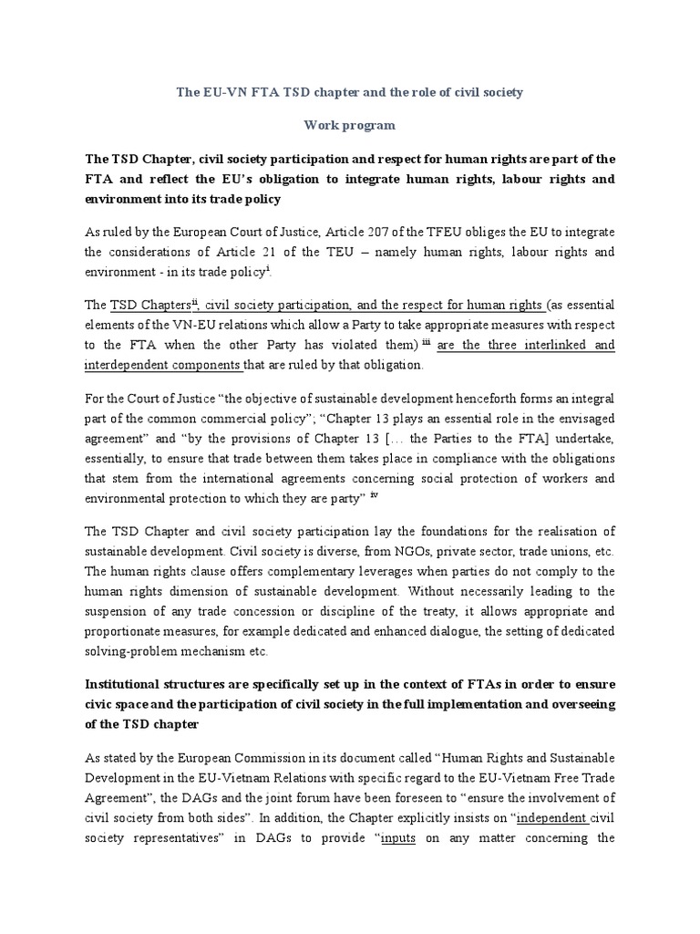 EU-VN FTA TSD Chapter and The Role of Civil Society: FIDH Contribution ...