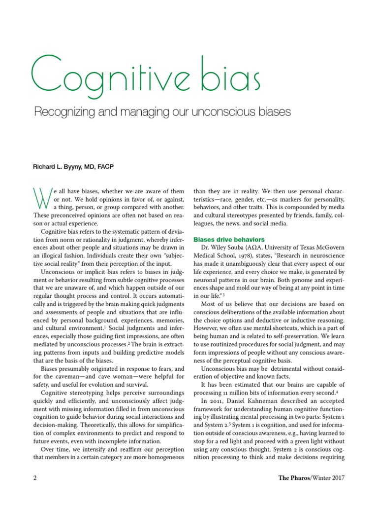 Cognitive Bias: Recognizing and Managing Our Unconscious Biases | PDF ...