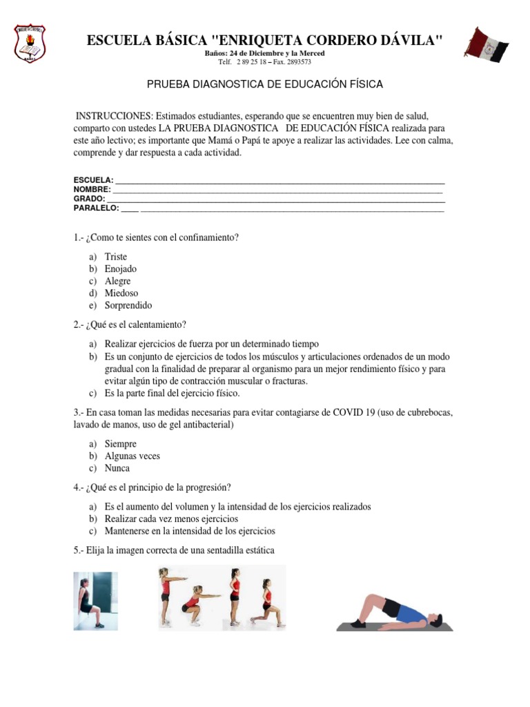 Prueba Diagnostica de Educación Física 8vo | PDF
