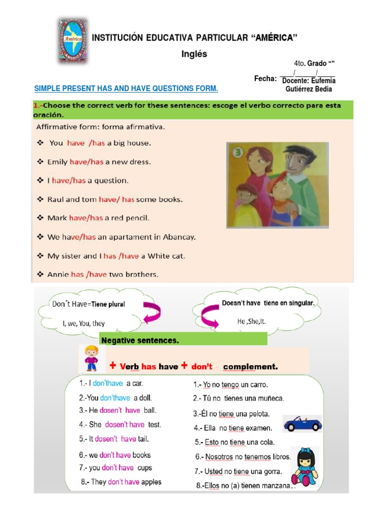 31 August Present Simple Have Negative and Interrogative Form.4to | PDF