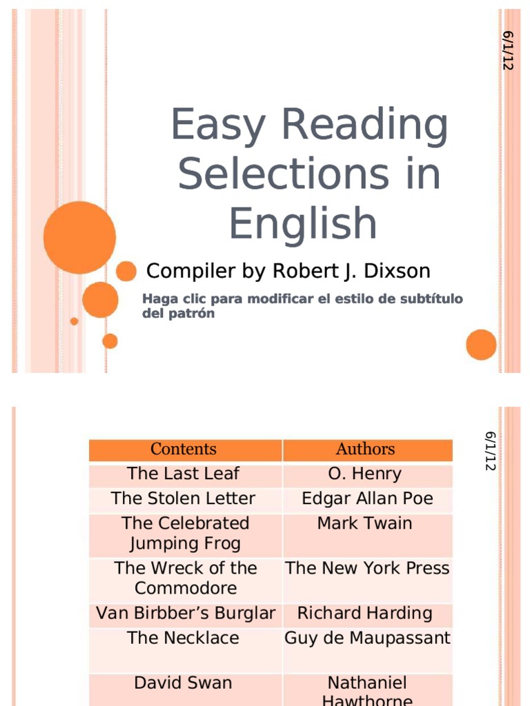 Easy Reading Selections in English Compress | PDF | Short Stories