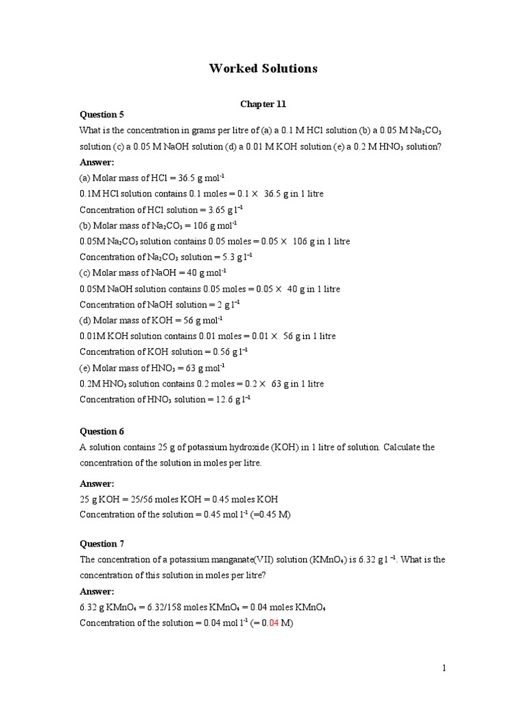 Chemistry Solution Concentrations Guide | PDF | Sodium Hydroxide | Mole ...