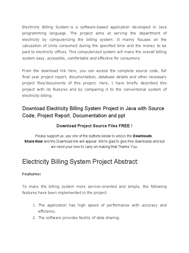 Electricity Billing System | PDF | Source Code | Software