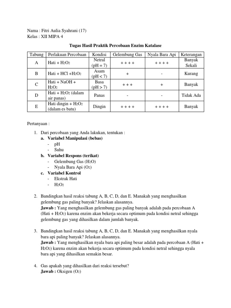 Laporan Praktikum Enzim Katalase | PDF
