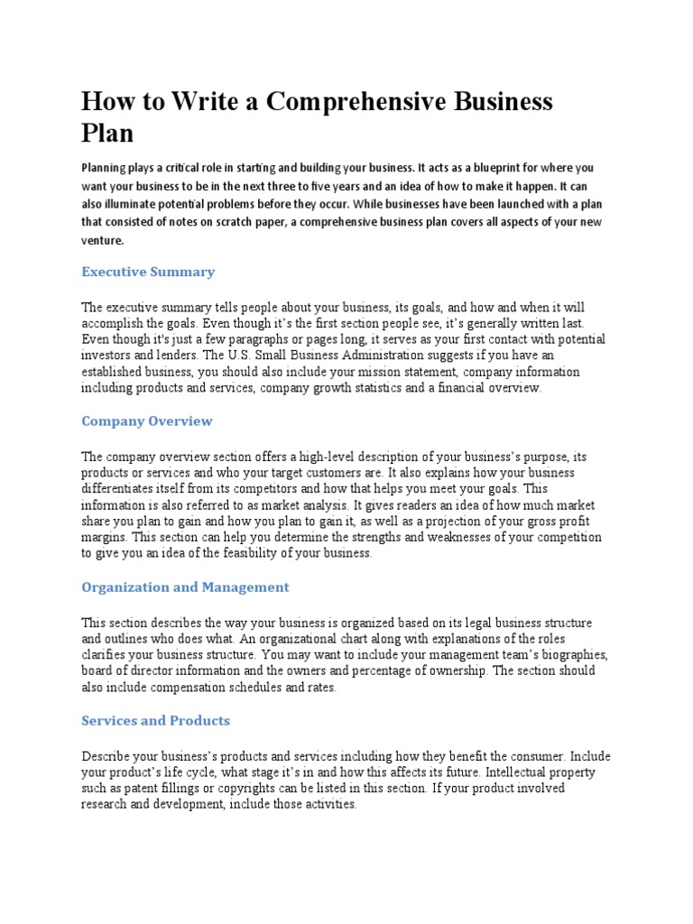 How To Write A Comprehensive Business Plan | PDF | Marketing | Market ...
