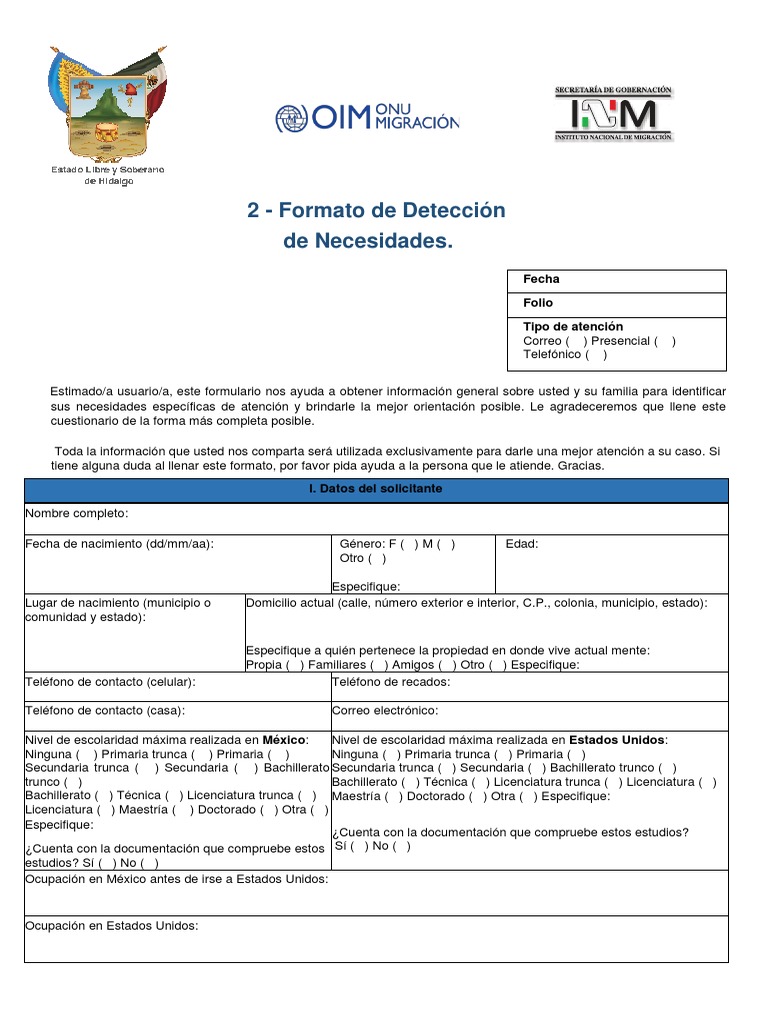Formato de Deteccion de Necesidades | PDF Formato de Deteccion de Necesidades | PDF