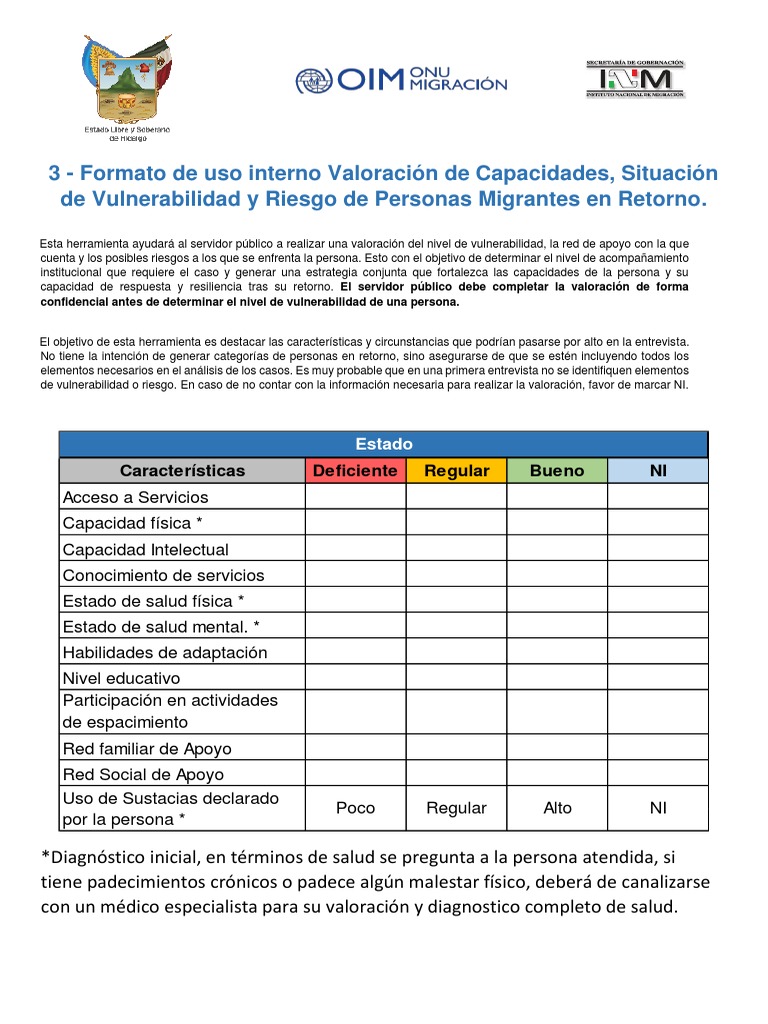 Formato de Uso Interno Valoración de Capacidades | PDF | Adultos
