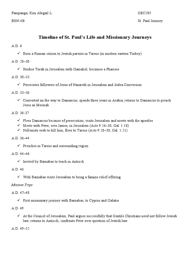 St. Paul Journey Timeline | PDF | Paul The Apostle | Ancient Corinth
