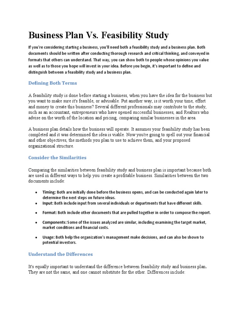 Business Plan Vs Feasibility Study | PDF | Feasibility Study | Risk