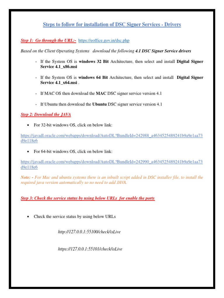 Steps To Follow For Installation of DSC Signer Services - Drivers | PDF ...