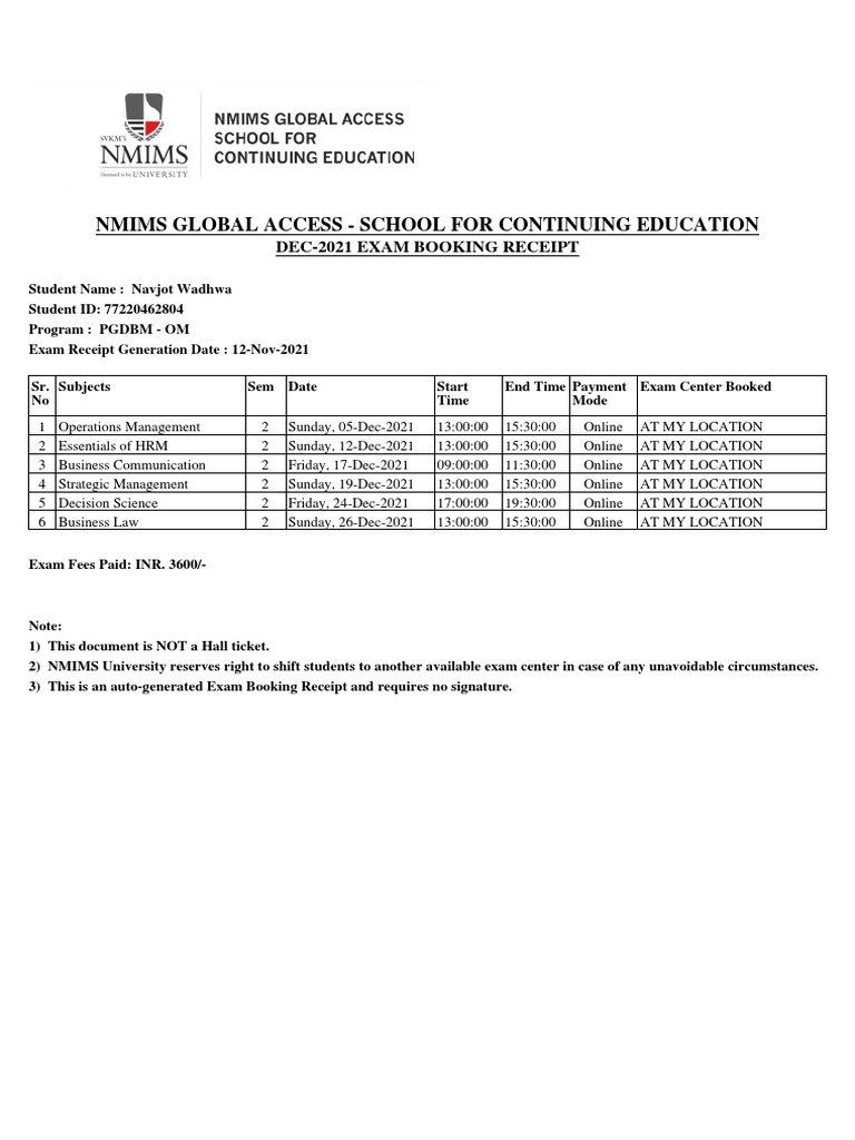 Exam Fee Receipt | PDF | Finance & Money Management | Technology ...