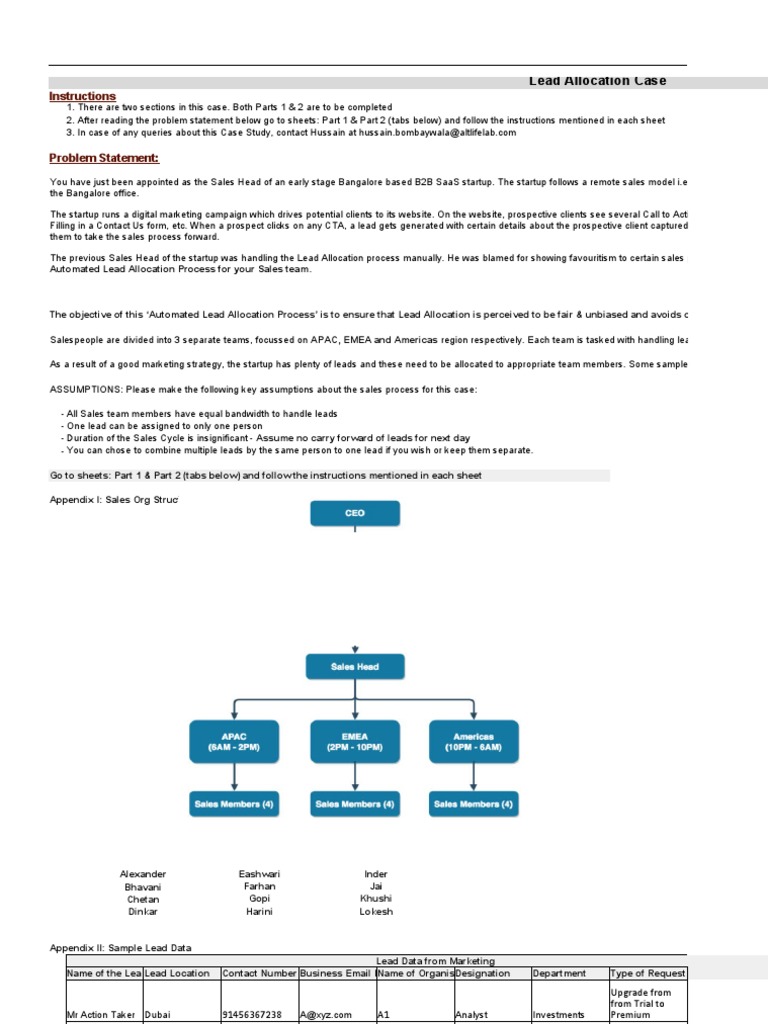 Lead Allocation Case: Instructions | PDF | Sales | Spreadsheet