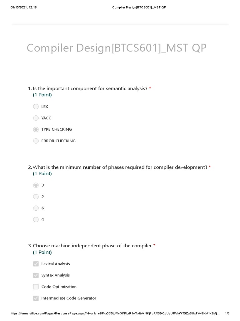 Compiler Design (BTCS601) - MST QP | PDF | Compiler | Parsing