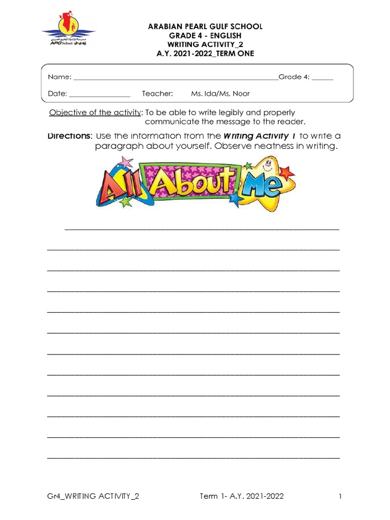 Gr4 - Writing - Activity2 G4-T1 | PDF