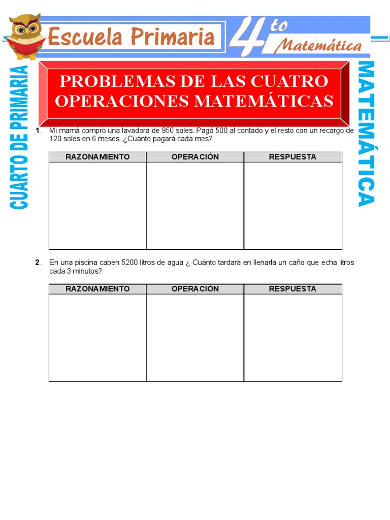 Problemas Matemáticos para Cuarto Grado | PDF