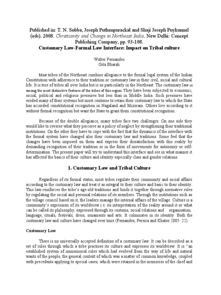 Customary Law-Formal Law Interface: Impact On Tribal Culture | PDF ...