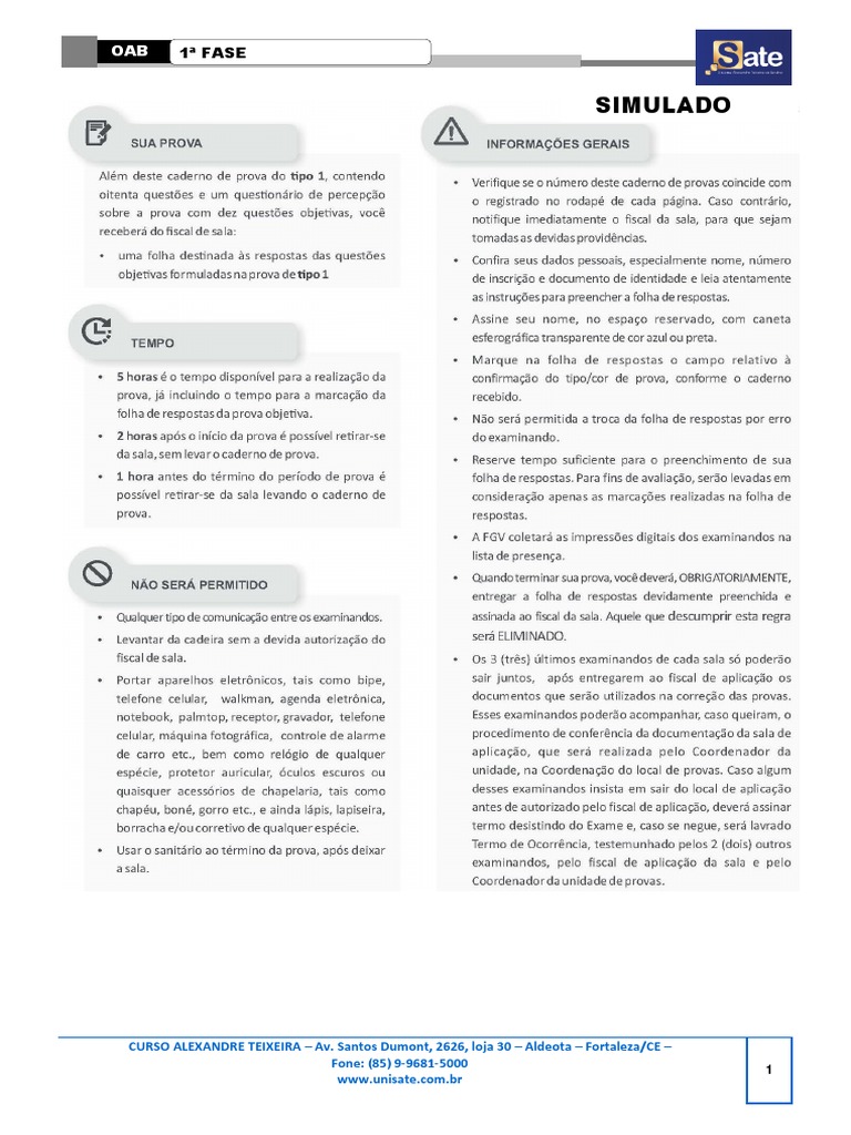 01 - Simulado Oab 1 Fase | Download grátis PDF | Advogado | Impostos