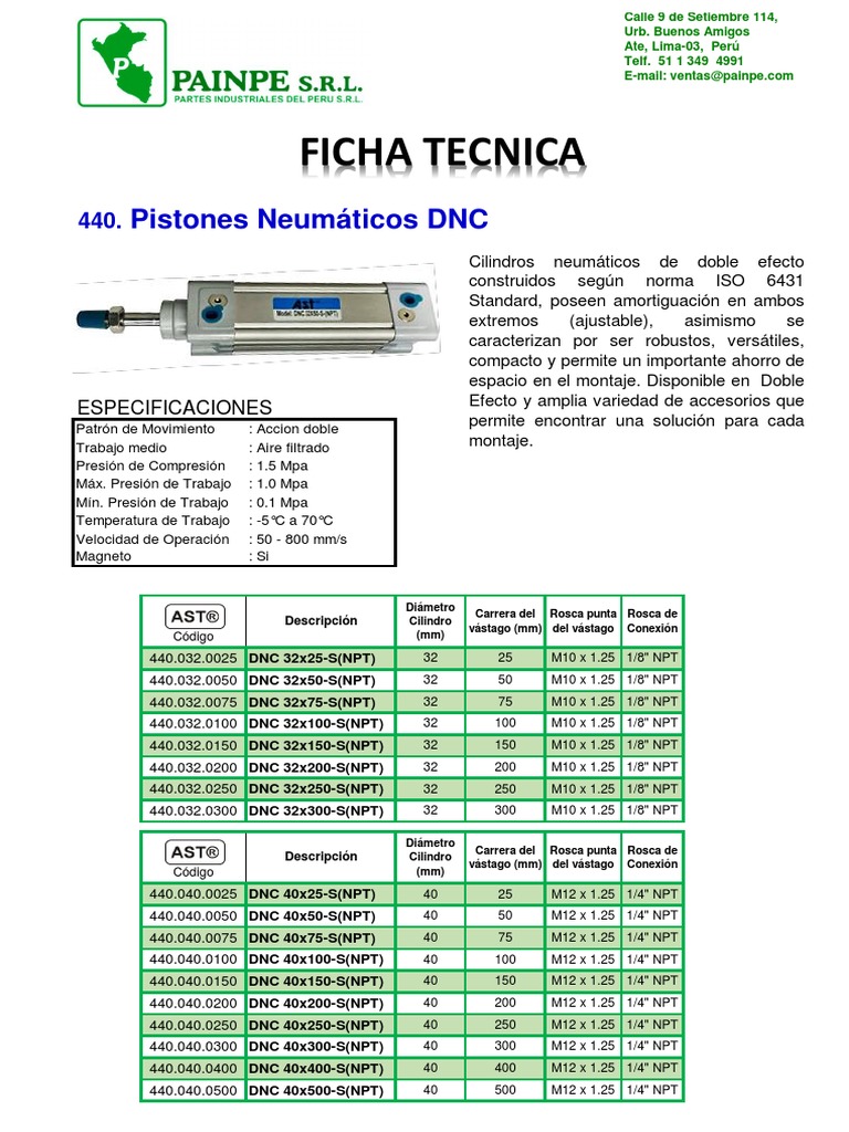 01 FICHA TEC 440 Pistones Neumaticos DNC | PDF | Motor de combustión ...