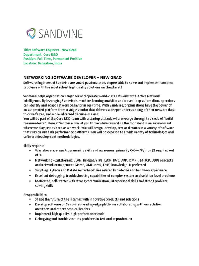 Networking Software Developer - New Grad | PDF | Computer Network | Software Development