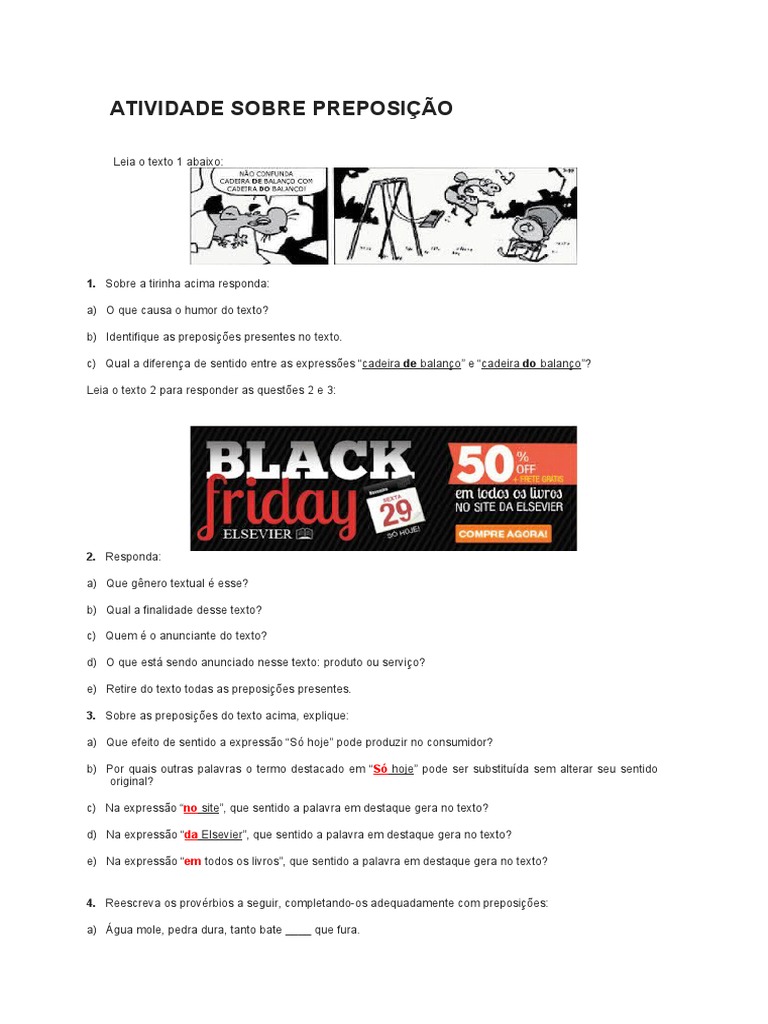 Atividade Sobre Preposição 7º | PDF | Preposição e posposição