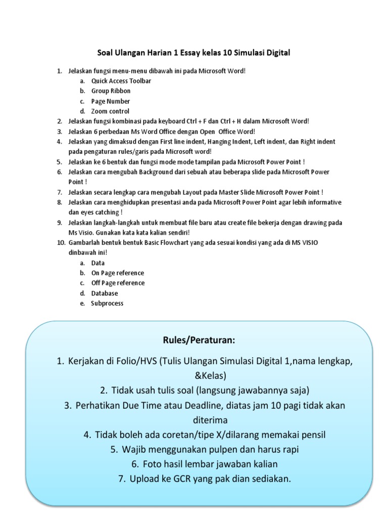 Soal Ulangan Essay Simulasi Digital Kelas 10 | PDF | Karier ...
